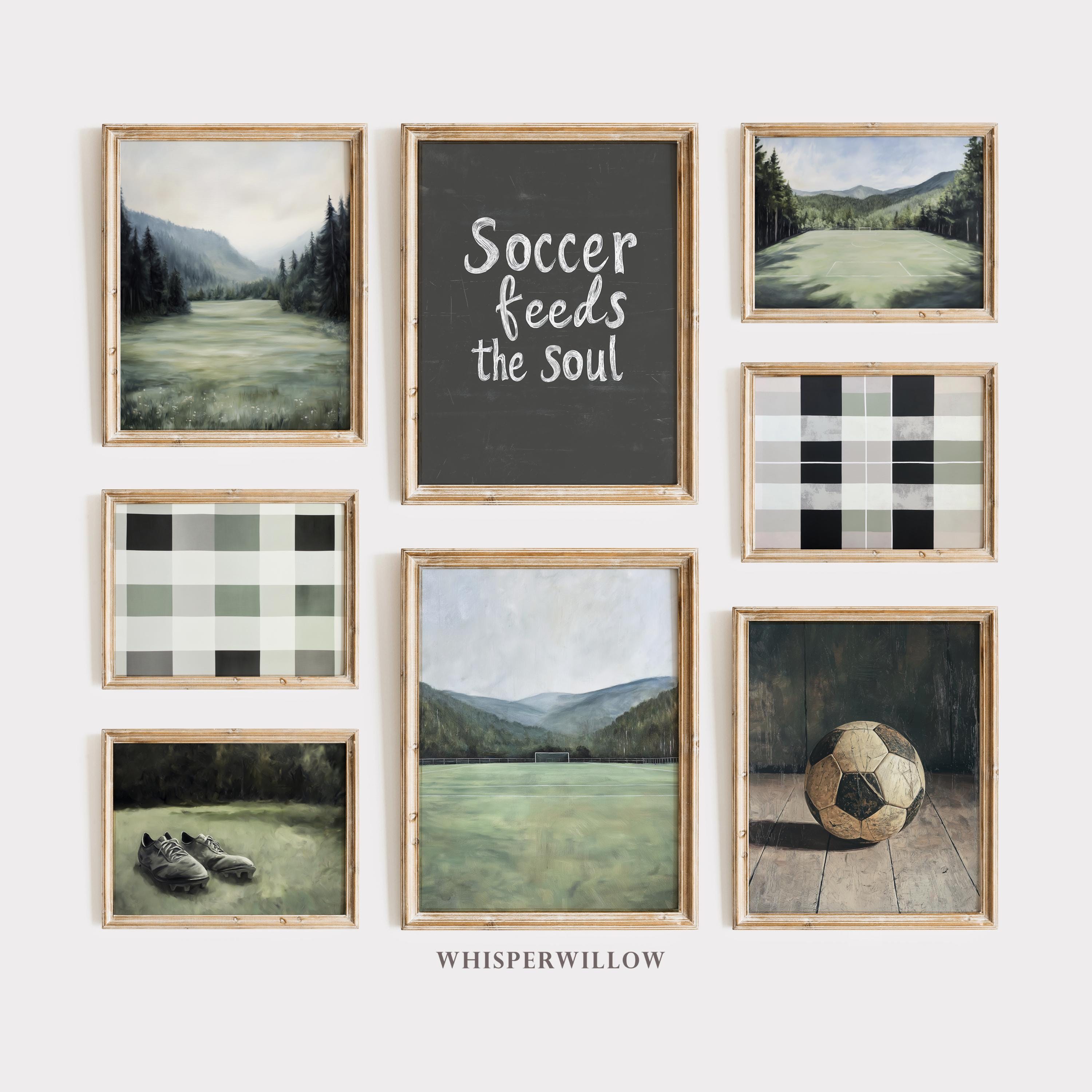 Soccer Wall Art Set of EIGHT (8), PRINTABLE Download, Rustic Sports ...