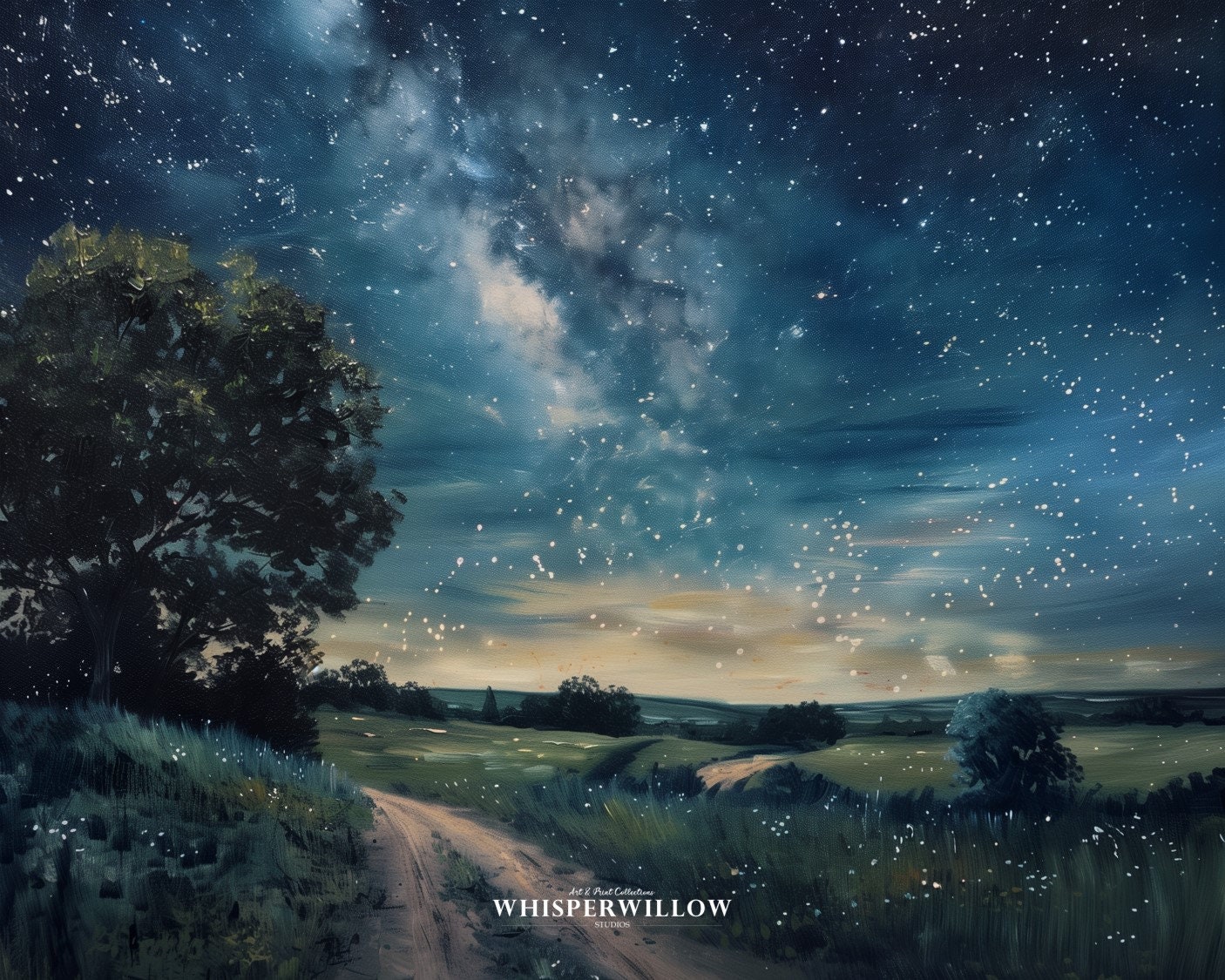 Country Night Sky Milky Way Painting, Digital Print Download, Vintage ...