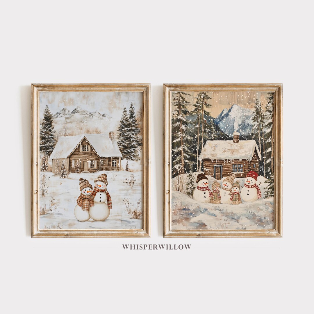 Cozy Winter Snowman Cabin Family Set of TWO (2), Digital Printable ...