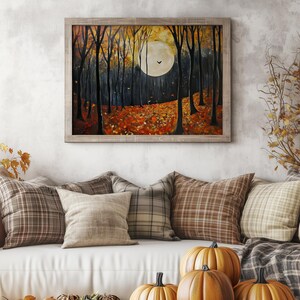 Autumn Forest Moonlight Trees Painting, Digital Printable Download ...