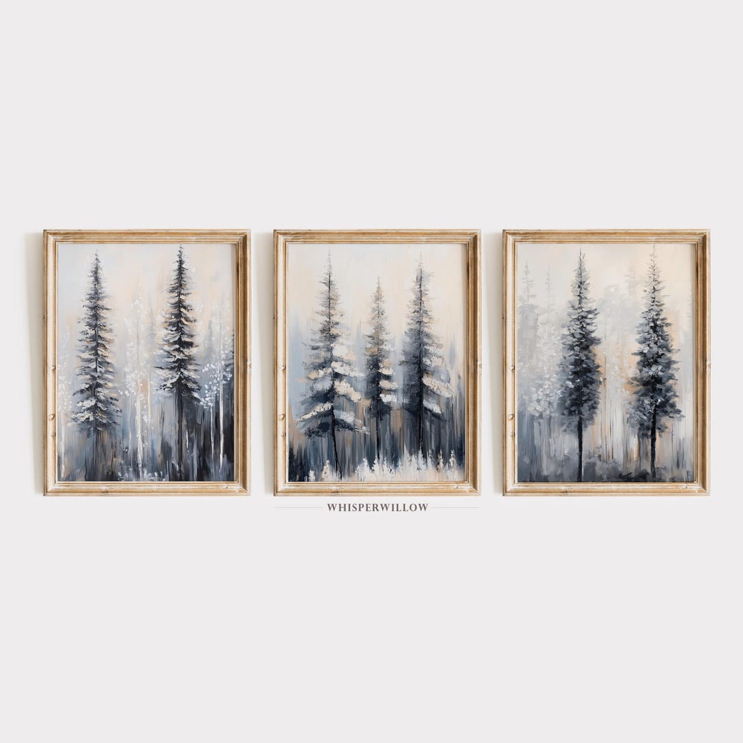 Abstract Winter Forest Digital Paintings SET of THREE (3), PRINTABLE ...