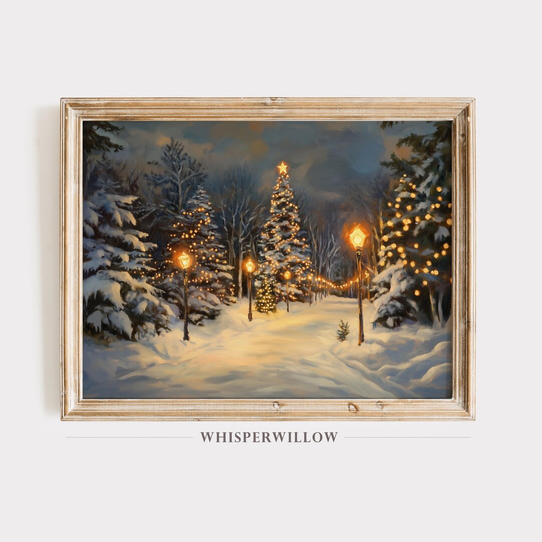 Enchanting Snowy Winter Christmas Lights Path Digital Painting ...