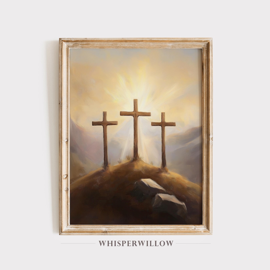 Three Crosses on Mount Calvary Hill Digital Painting, PRINTABLE ...