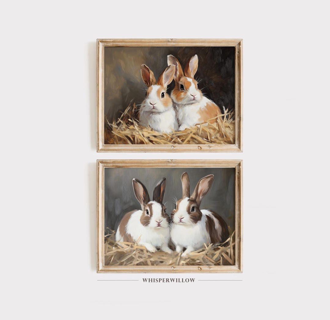 Light Brown and White Dutch Rabbits Digital Painting Set of 2 (TWO ...