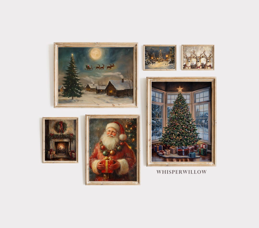 Magical Santa Snowy Christmas Wall Art Set of SIX (6), Digital Print ...