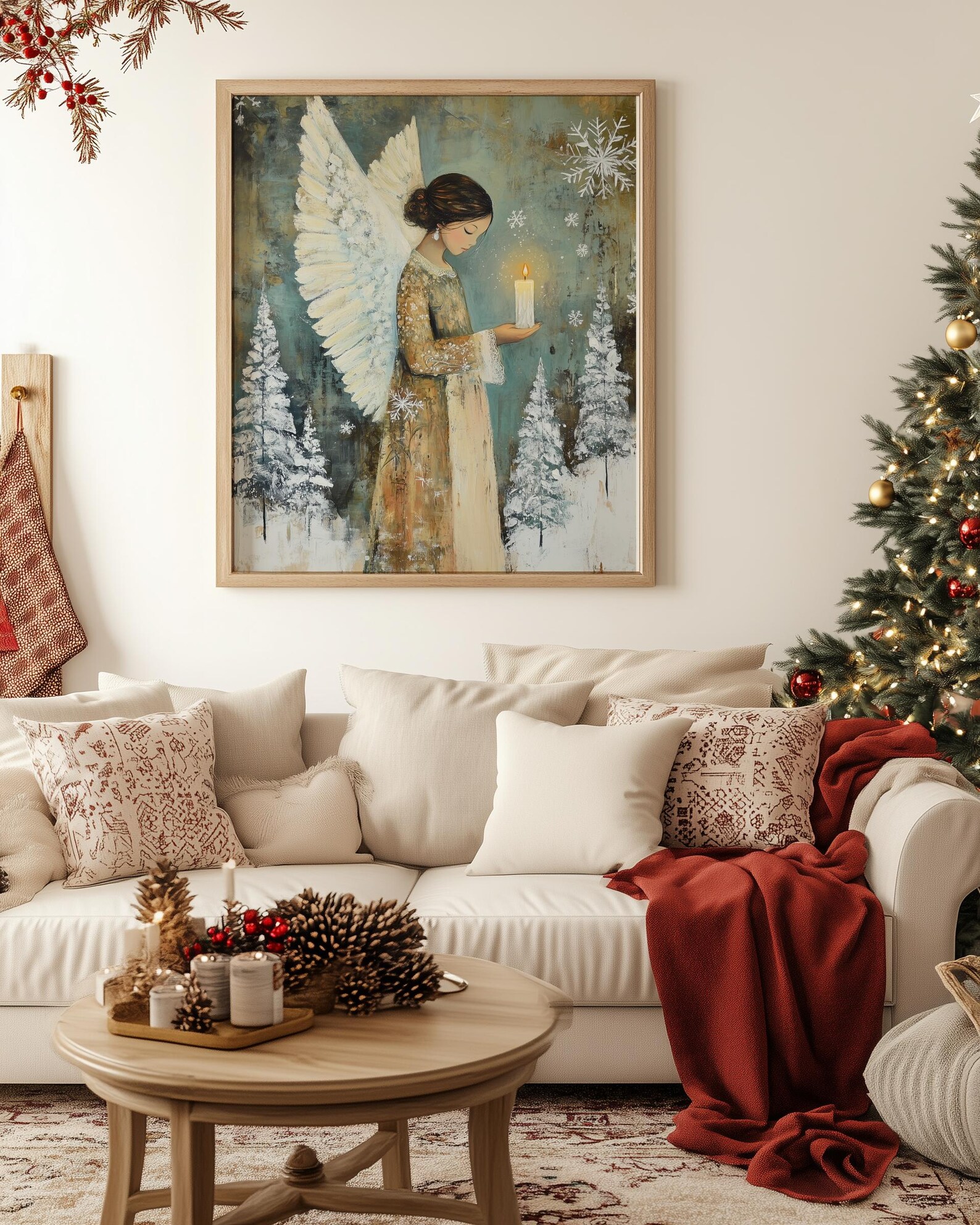 Winter Holiday Angel With Candle Digital Painting, PRINTABLE Download ...