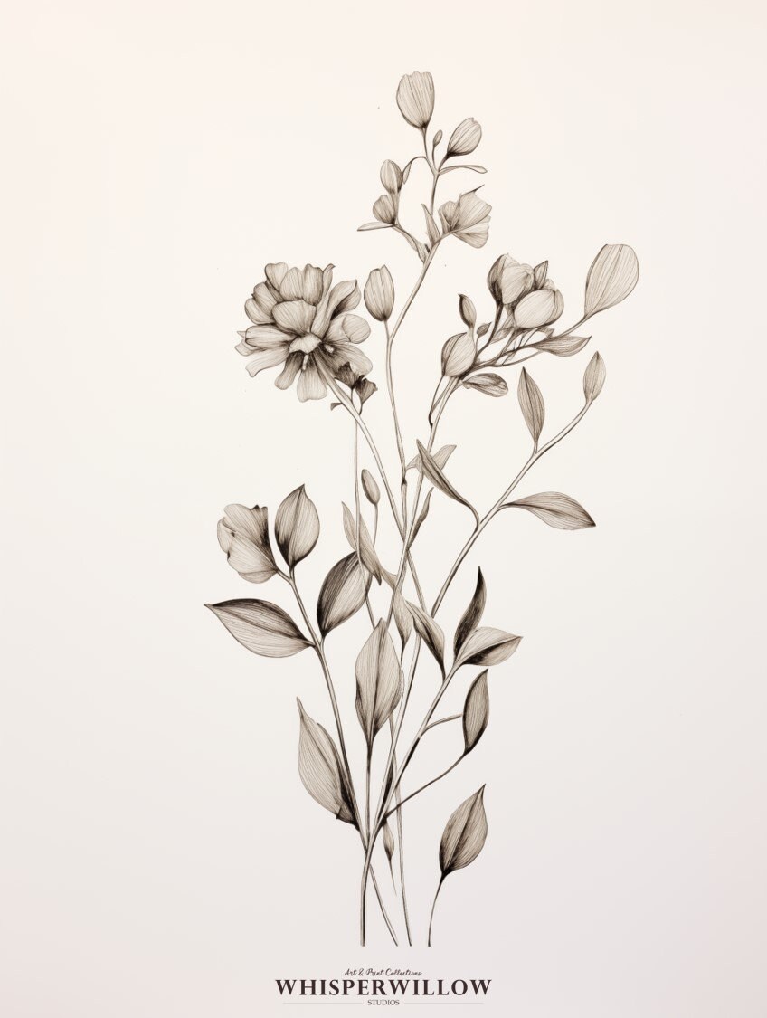 Wildflower Drawing, Digital Print Download, Botanical Art, Nature ...