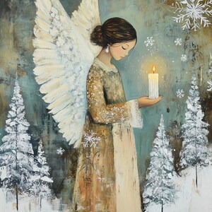 Winter Holiday Angel With Candle Digital Painting, PRINTABLE Download ...