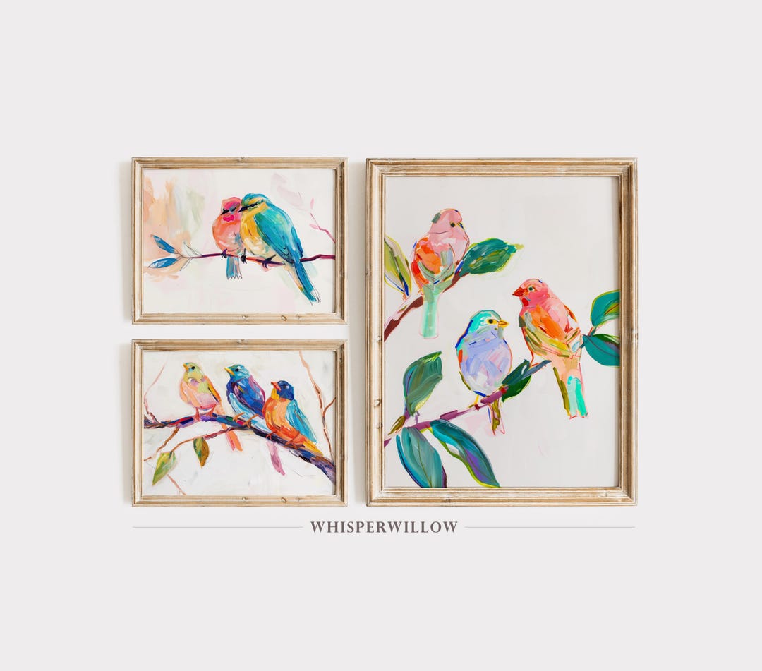 Colorful Bird Wall Art Set of THREE (3) Prints, Digital PRINTABLE ...