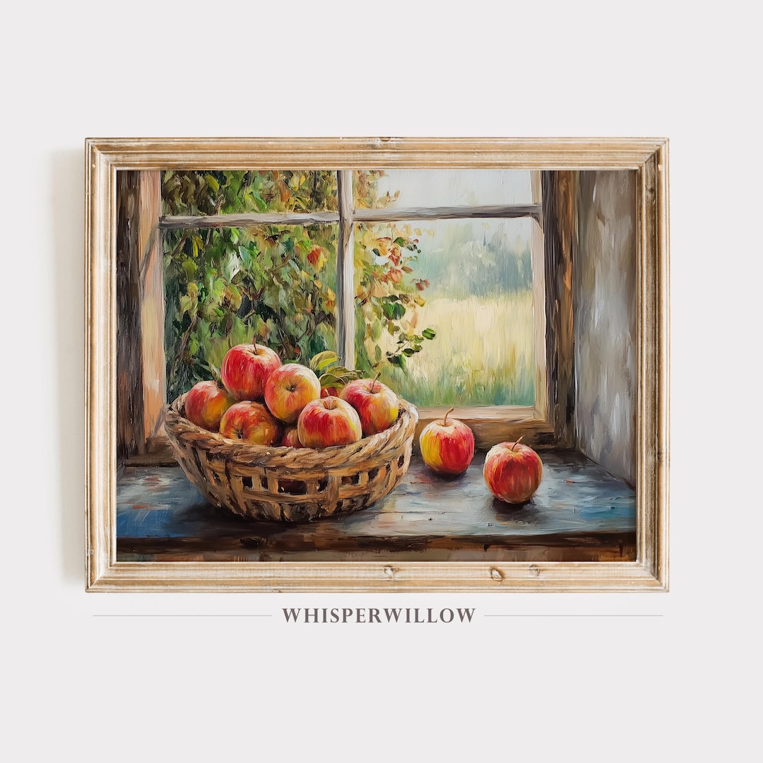 Rustic Wicker Basket With Apples Digital Painting, PRINTABLE Download ...