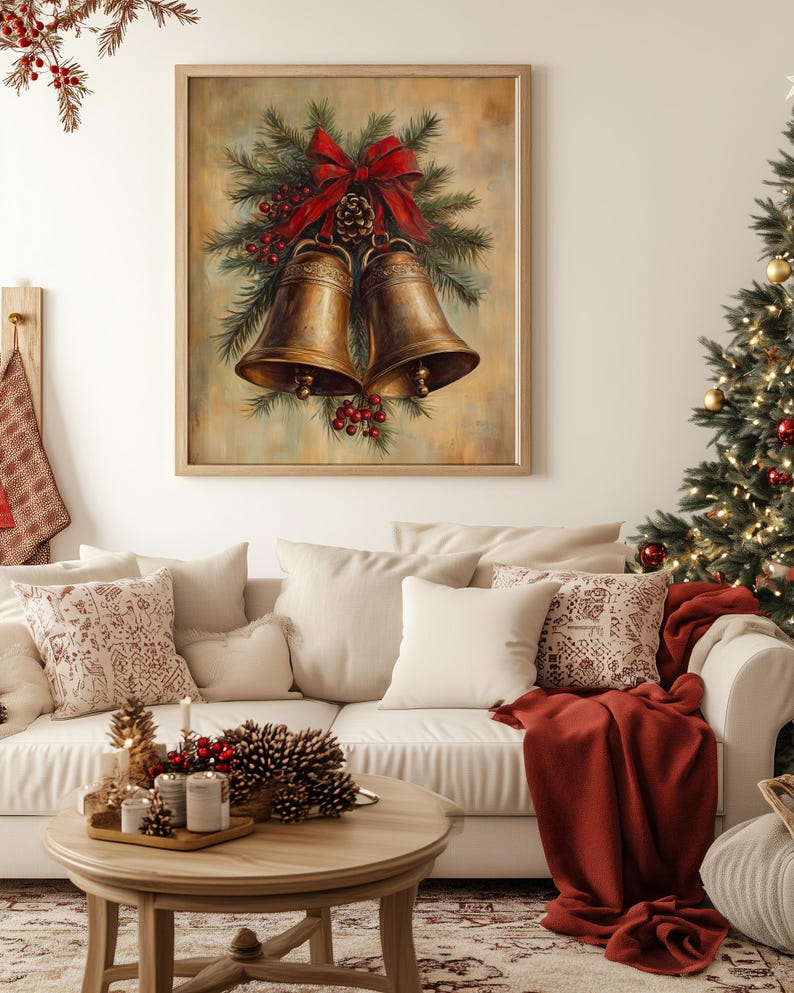 Vintage Christmas Bells and Holly Painting, Digital Printable Download ...