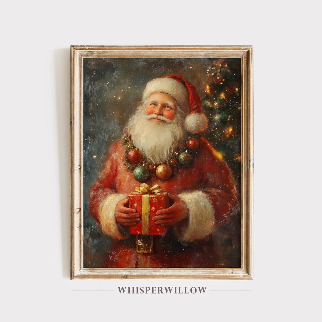 Sweet Christmas Santa Portrait Painting, Digital Printable Download ...