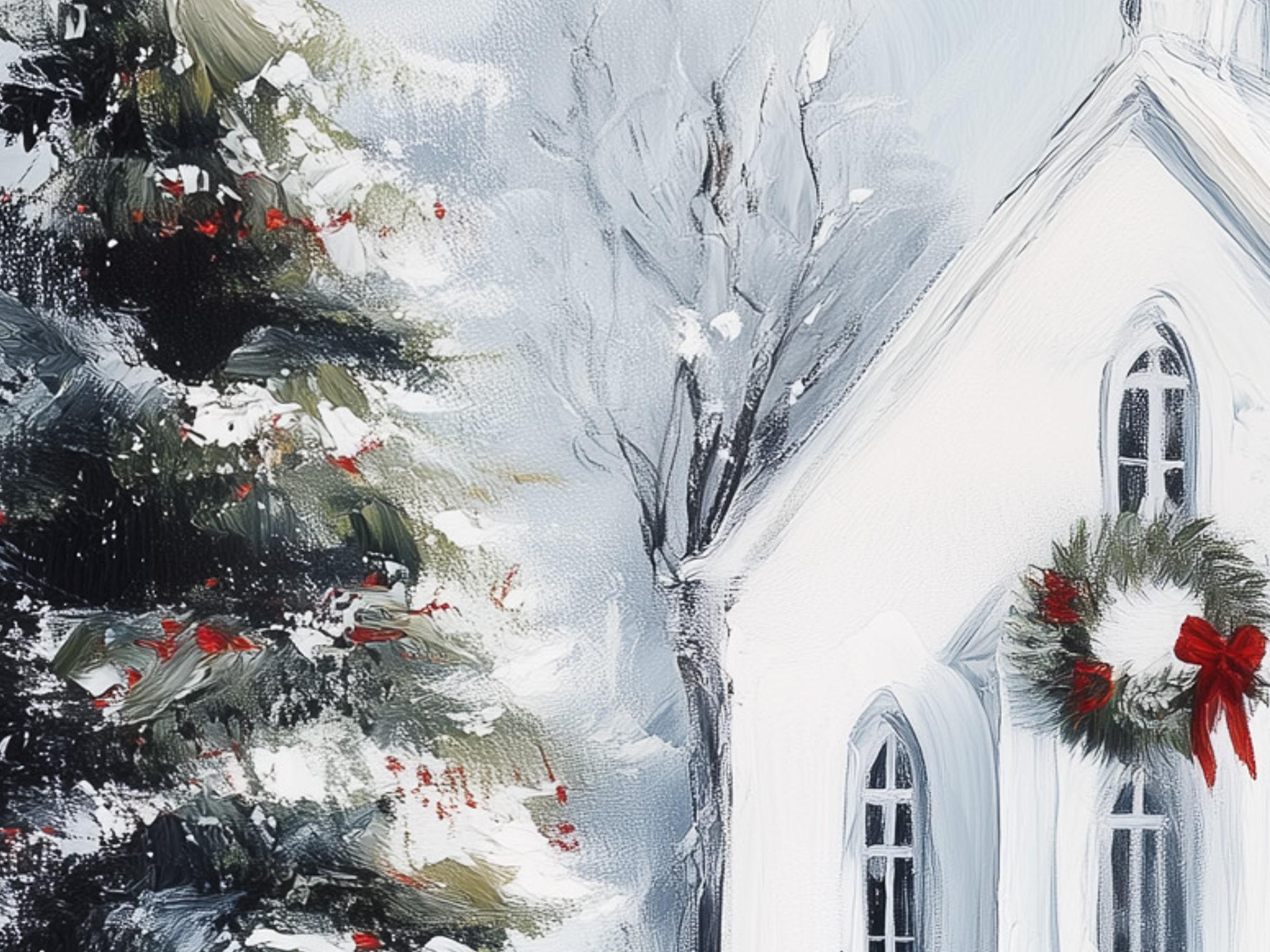 Snowy Christmas Church CANVAS Wall Art - Winter Holiday Scene, Magical ...