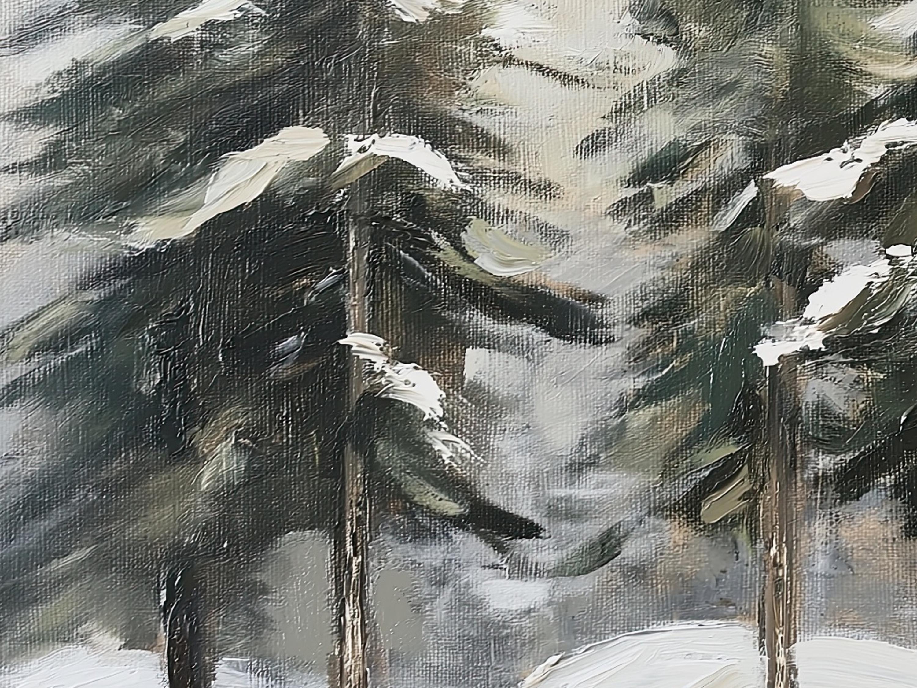 Abstract Winter Pine Trees Digital Paintings SET of THREE (3 ...
