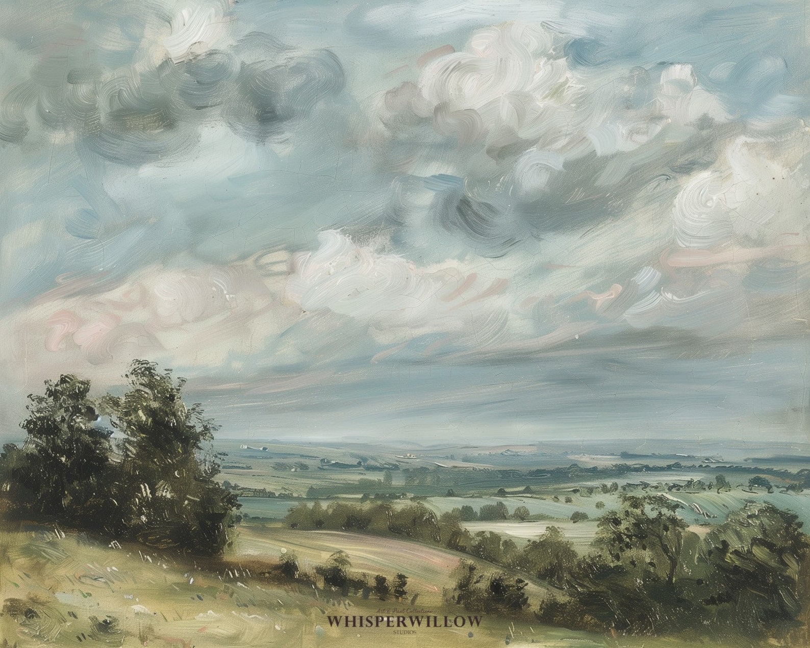 Rolling Hills Vintage American Landscape Painting, Digital Printable ...