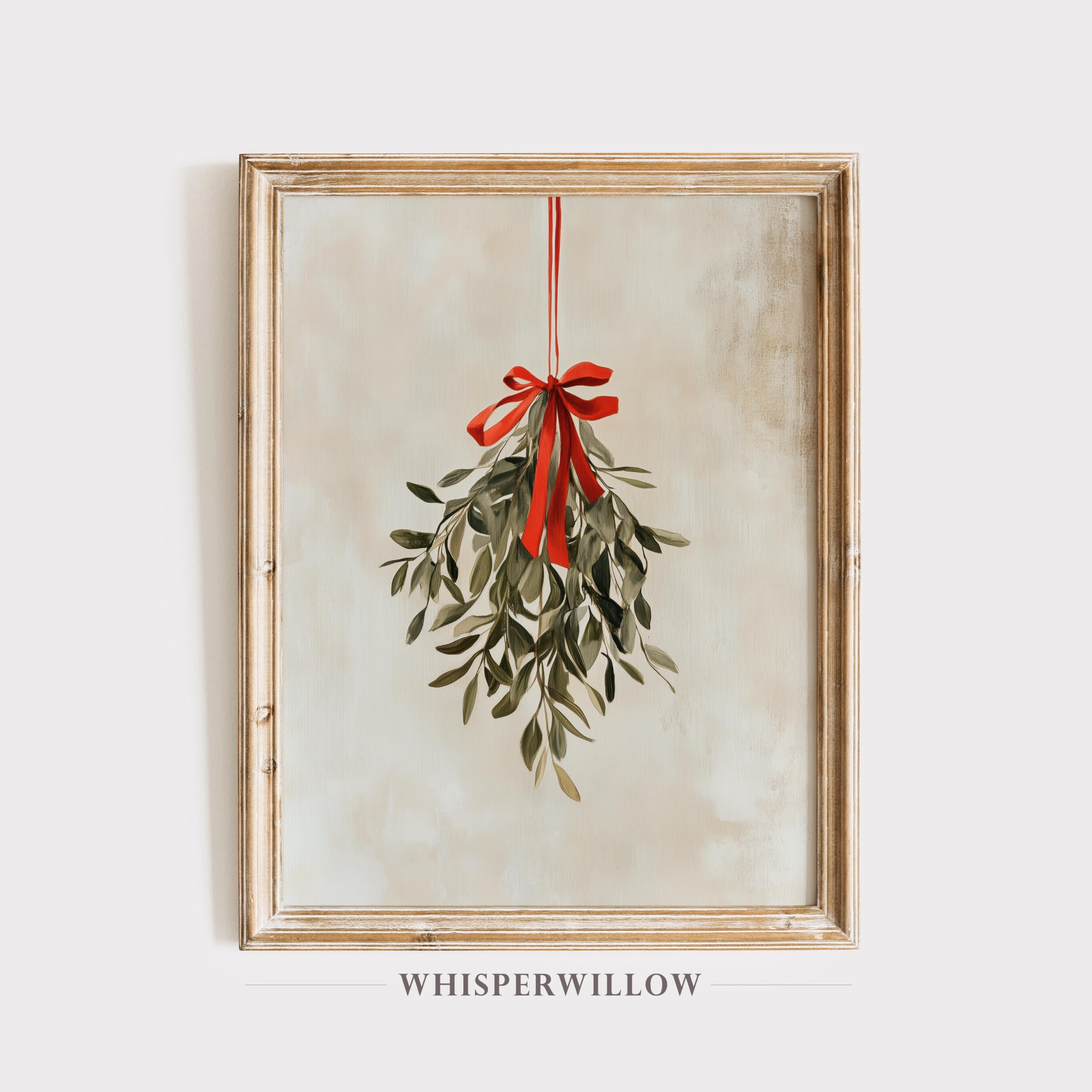 Holiday Mistletoe With Red Ribbon, Digital PRINTABLE Download, Elegant ...