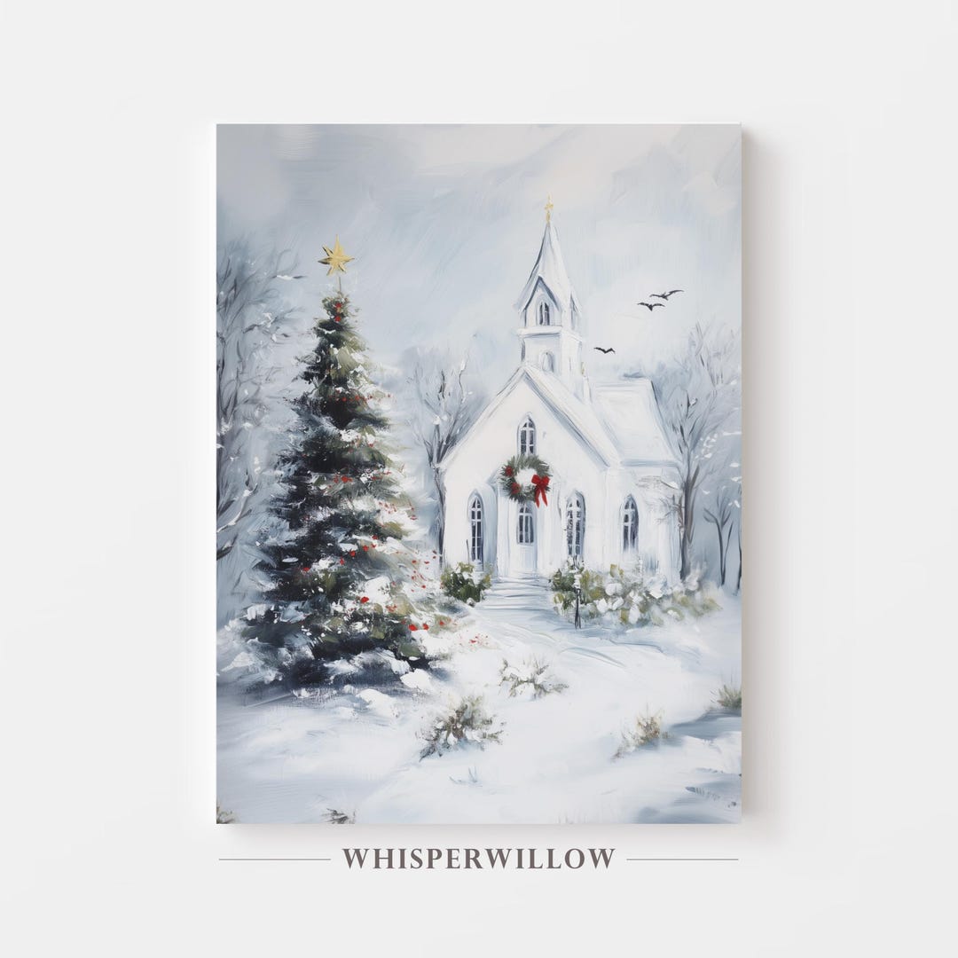 Snowy Christmas Church CANVAS Wall Art - Winter Holiday Scene, Magical ...