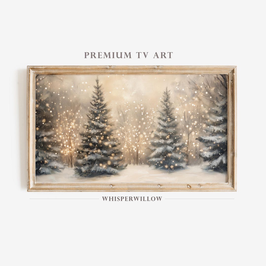 Samsung Frame TV Art, Enchanting Forest Christmas Tree Lights, Digital ...