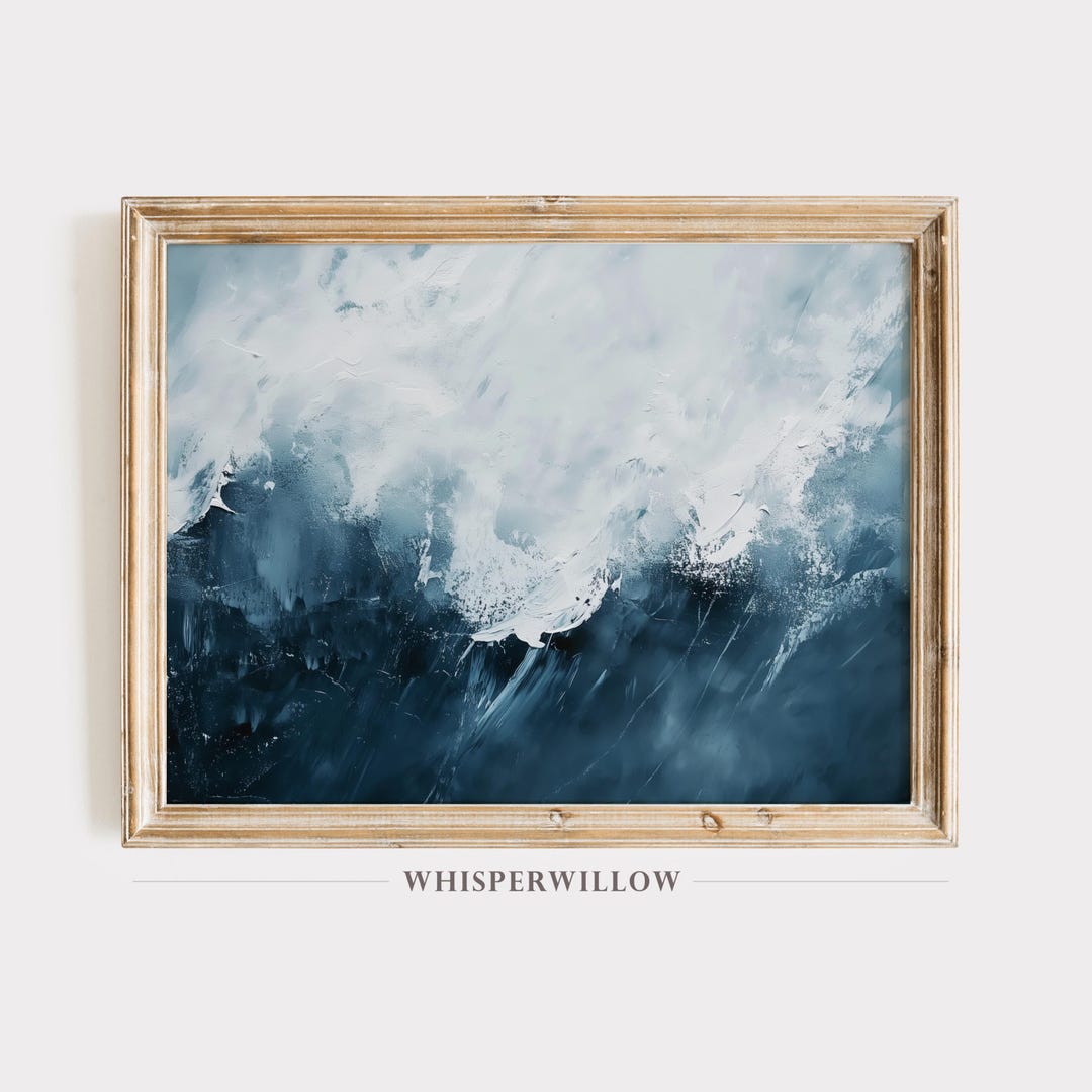 Abstract Deep Blue Waterfall Painting, Digital Printable Download ...