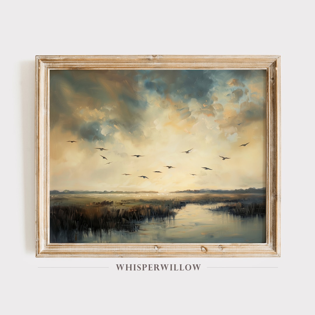 Gloomy Marsh Vintage Landscape Painting, Digital Printable Download ...