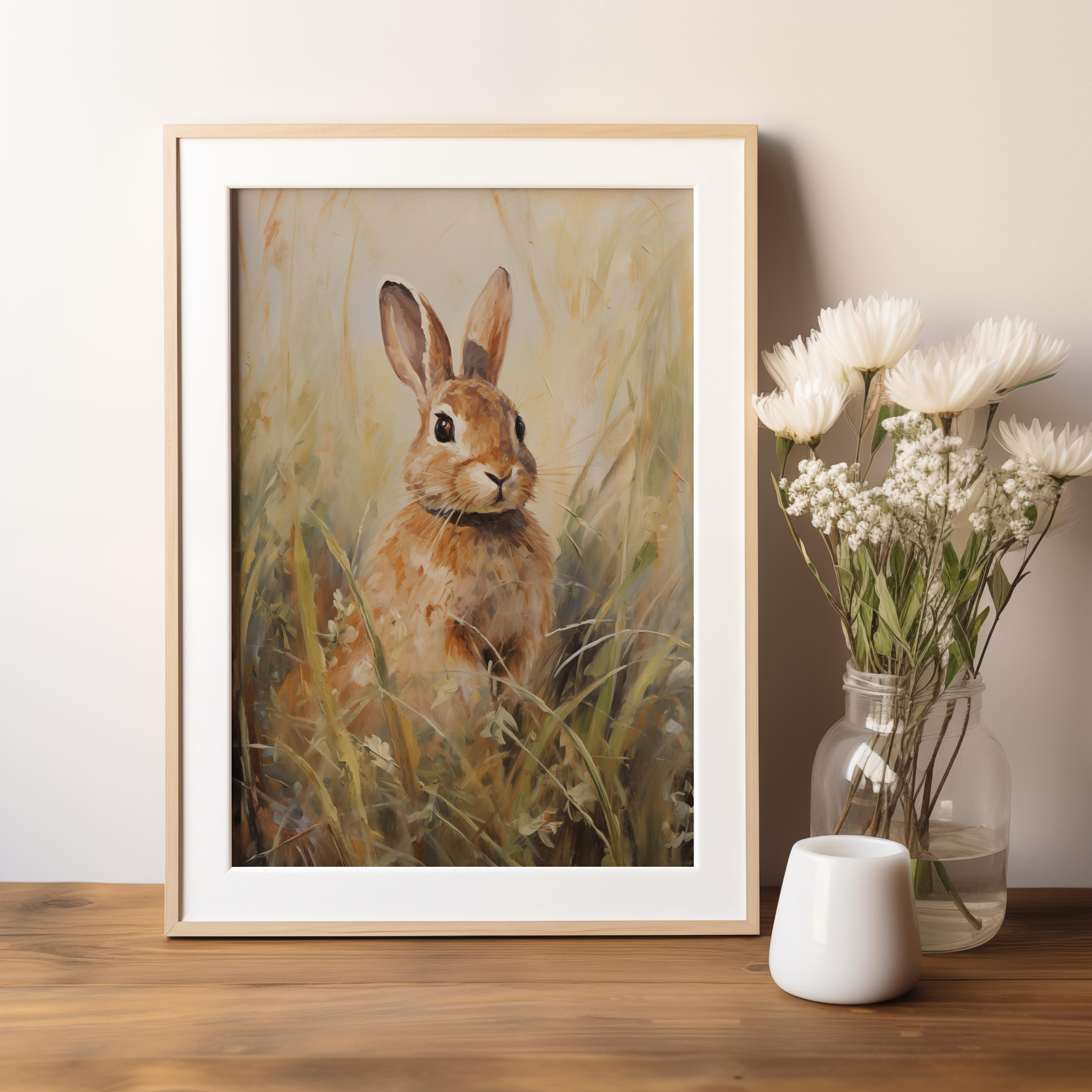 Curious Spring Bunny Oil Painting, Digital Print Download, Vintage ...