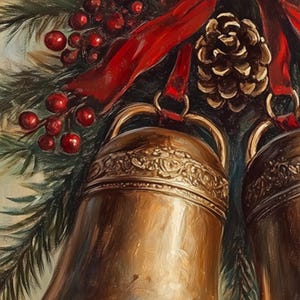 Vintage Christmas Bells and Holly Painting, Digital Printable Download ...