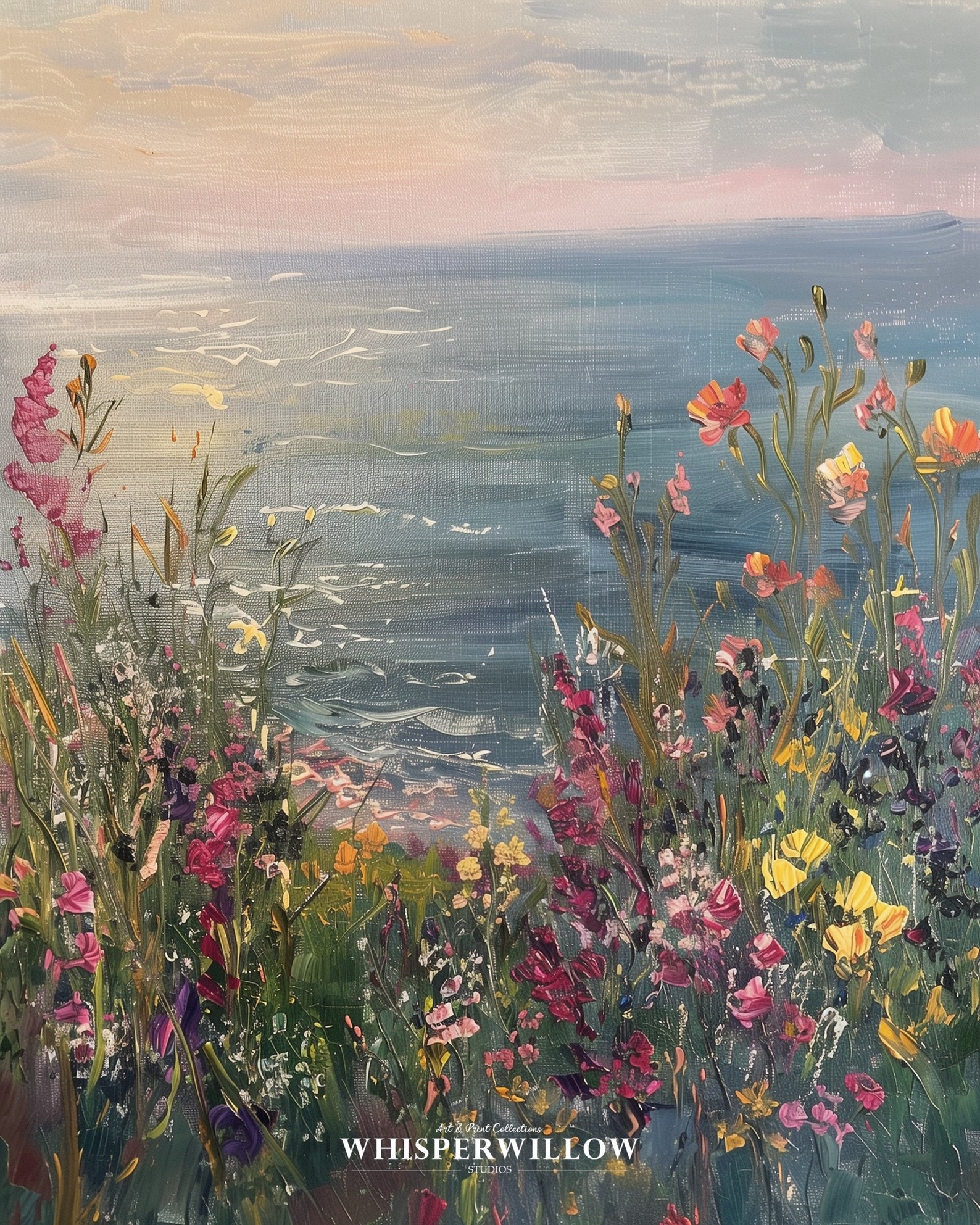 Vintage Coastal Wildflowers Painting, Digital Printable Download ...