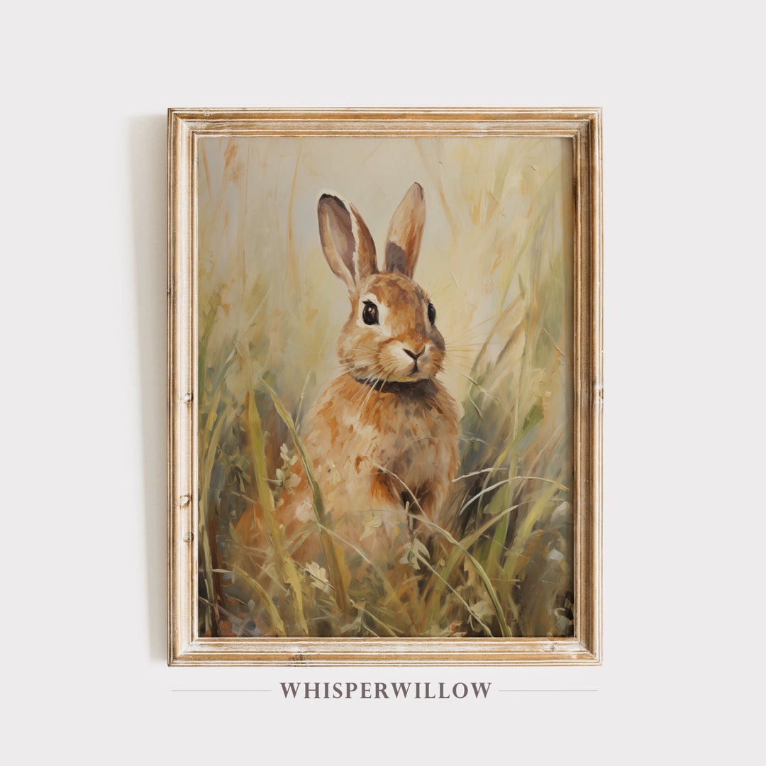 Curious Spring Bunny Oil Painting, Digital Print Download, Vintage ...