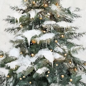 Snowy Christmas Tree Digital Painting, PRINTABLE Download, Twinkle ...