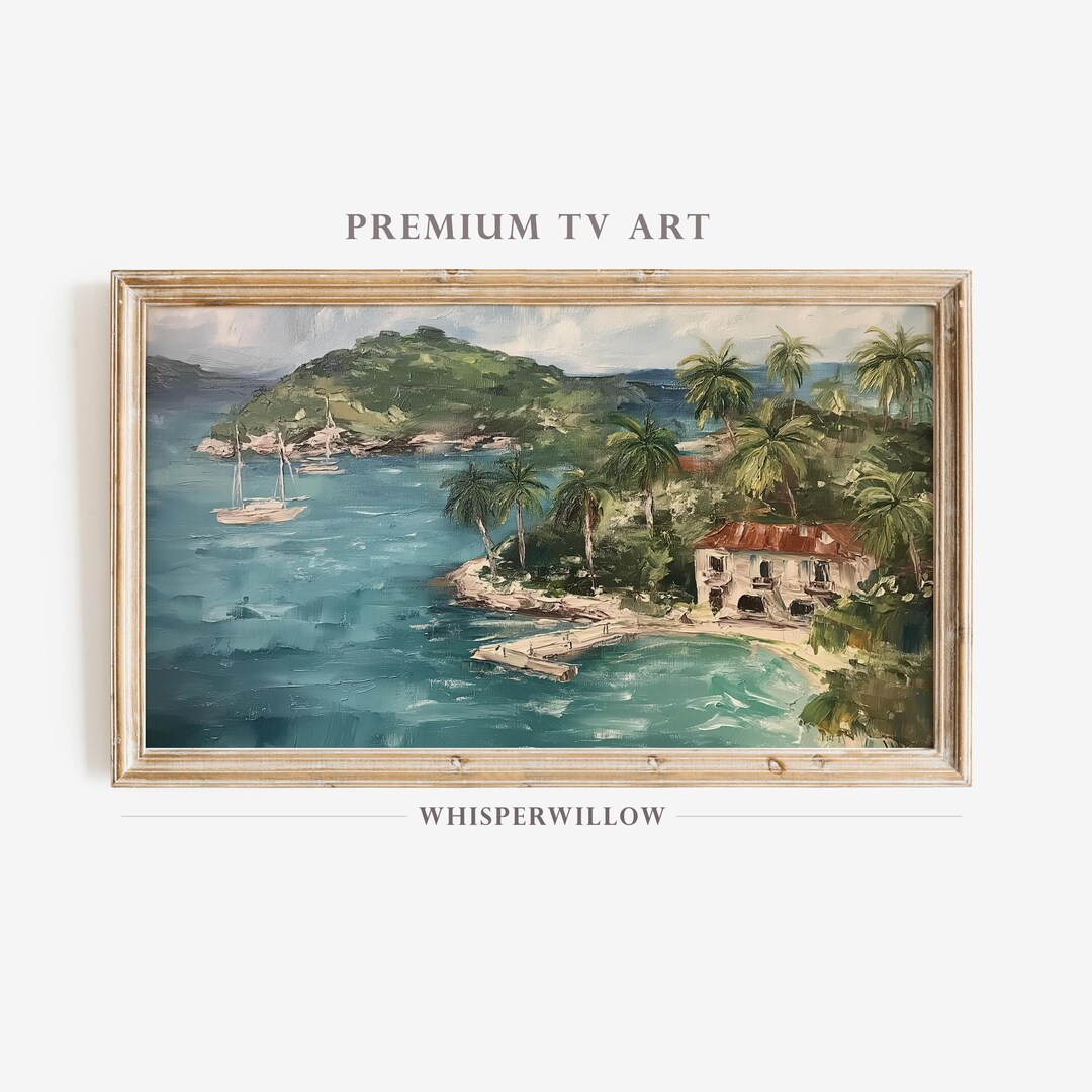 TV Frame Art, Coastal Caribbean Tropical Landscape, Digital Painting ...