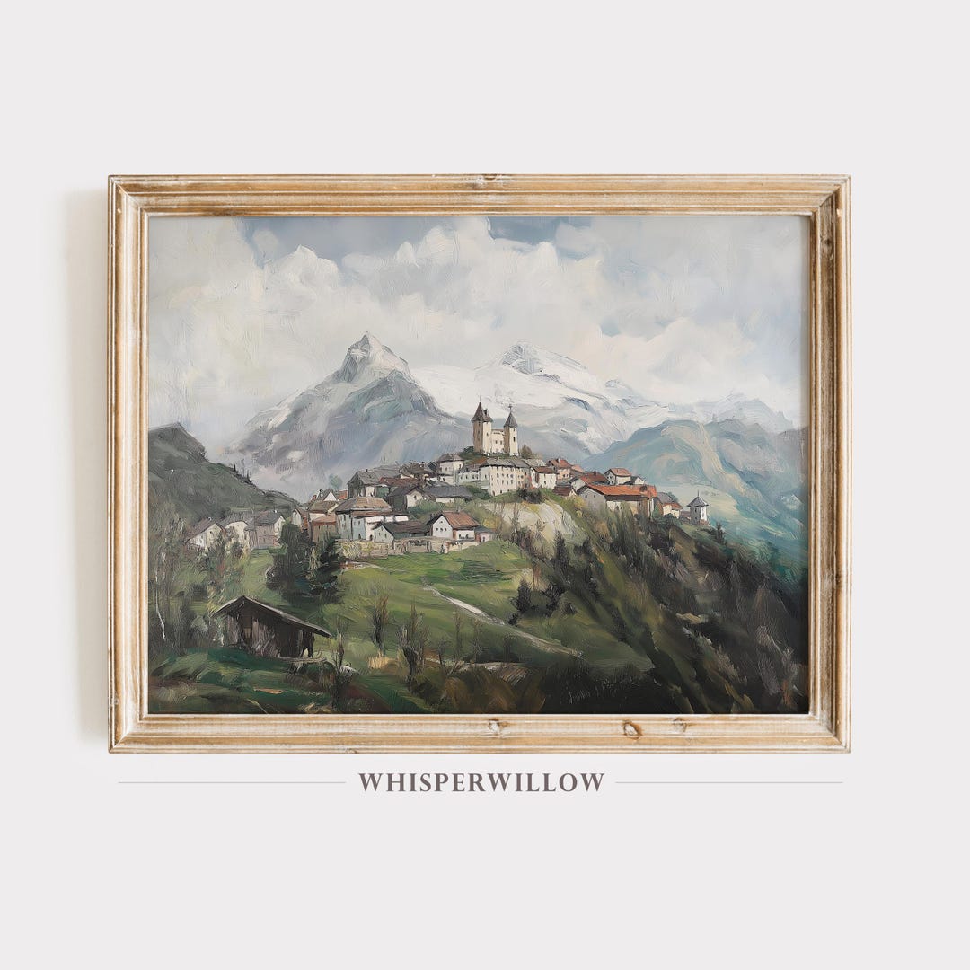 Medieval Castle Alpine Village Digital Painting, PRINTABLE Download ...