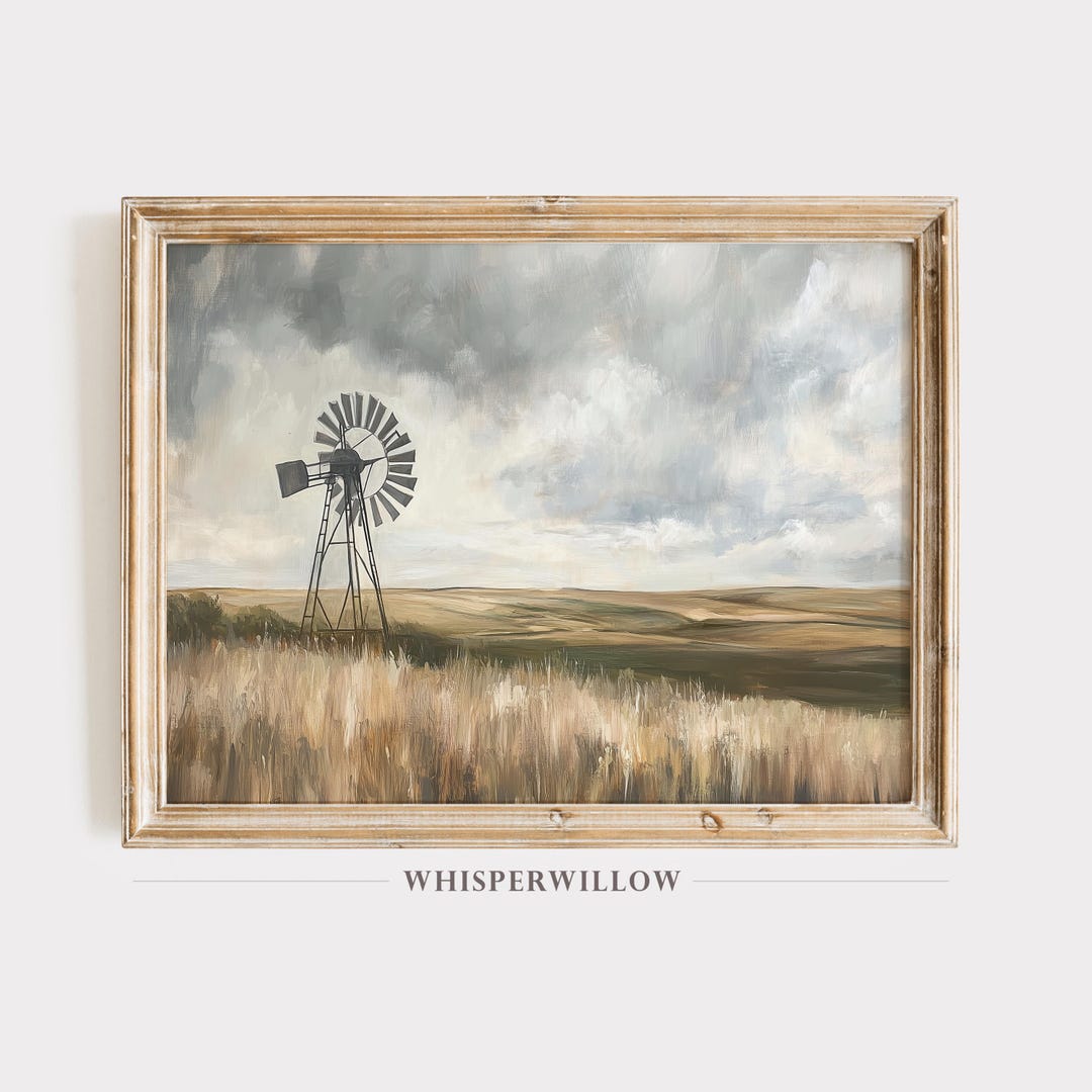 Rustic Windmill Landscape Digital Painting, PRINTABLE Download, Country ...