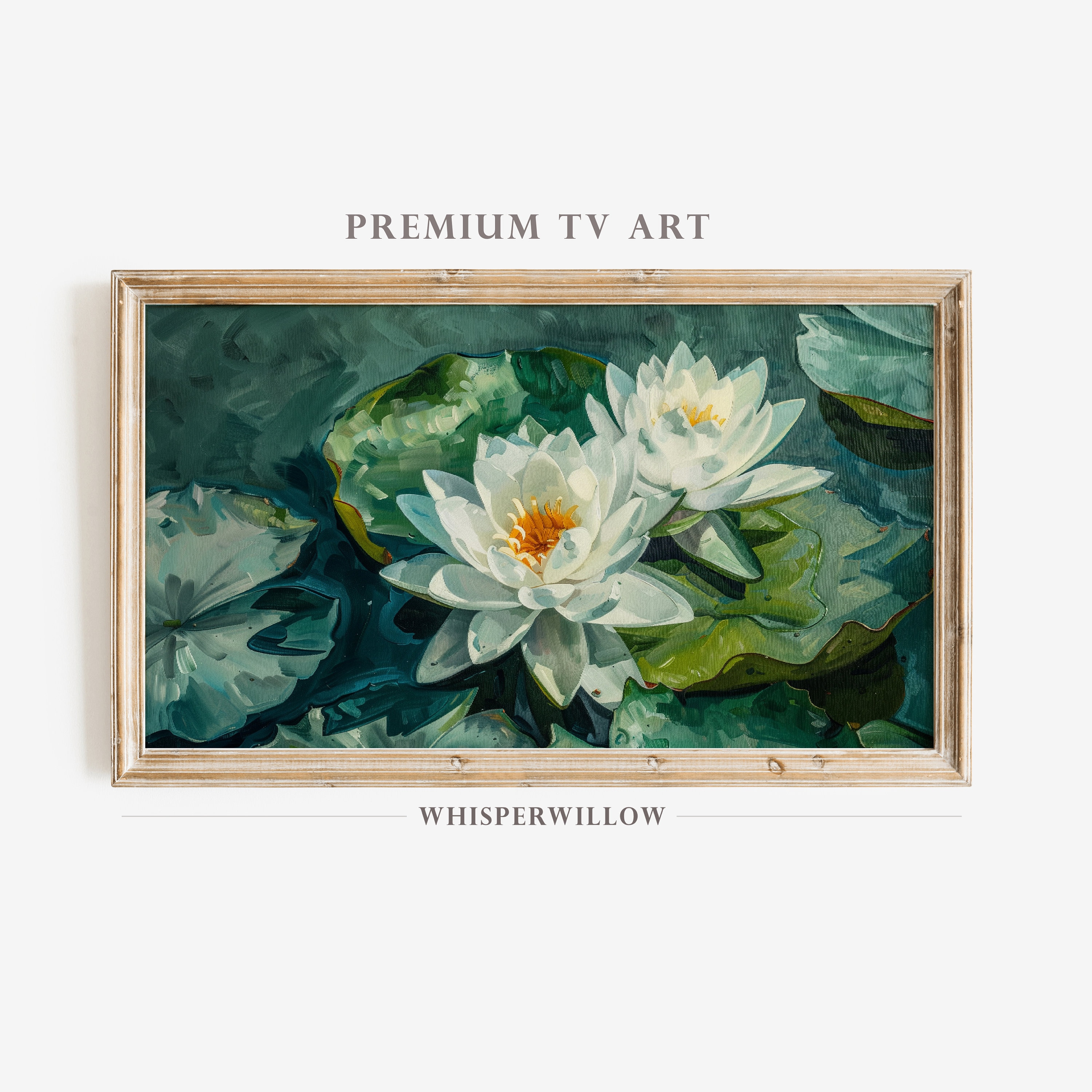 Samsung Frame TV Art, White Lotus Flowers on Lily Pads, Digital ...