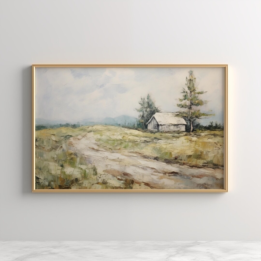Rustic Cabin Landscape Impasto Oil Painting, Abstract Landscape, Wall ...