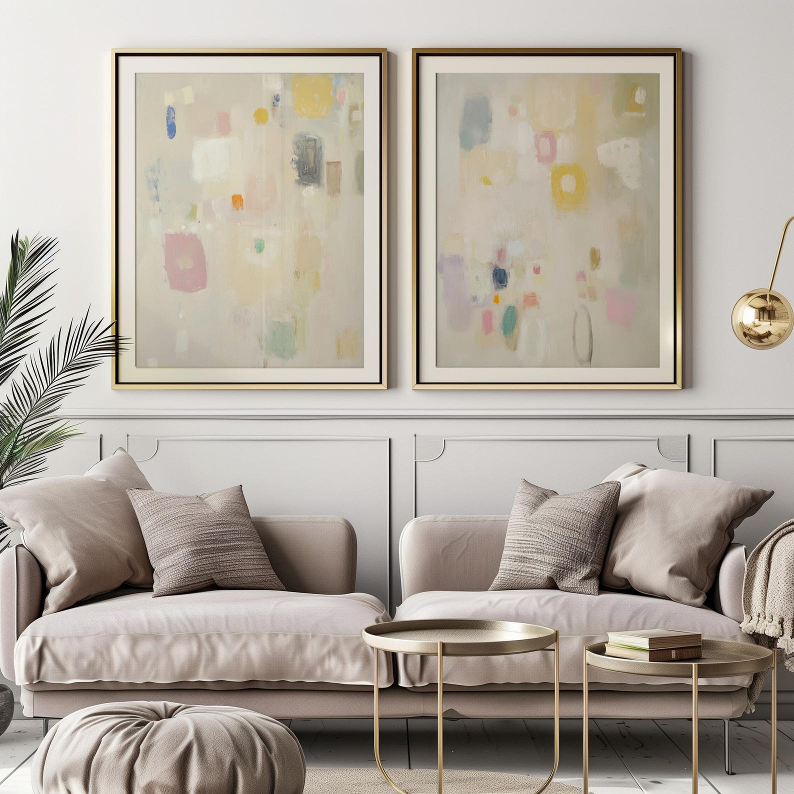 Abstract Minimalist Neutral Decorative Set of Two (2), Digital ...