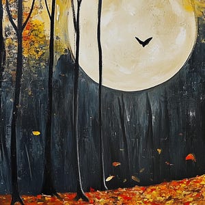 Autumn Forest Moonlight Trees Painting, Digital Printable Download ...