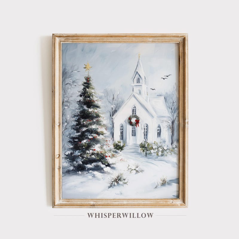 Snowy Church - Etsy