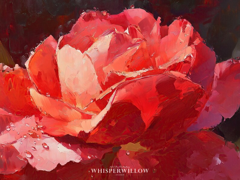 Red Rose Impressionist Flower Digital Painting, PRINTABLE Download ...