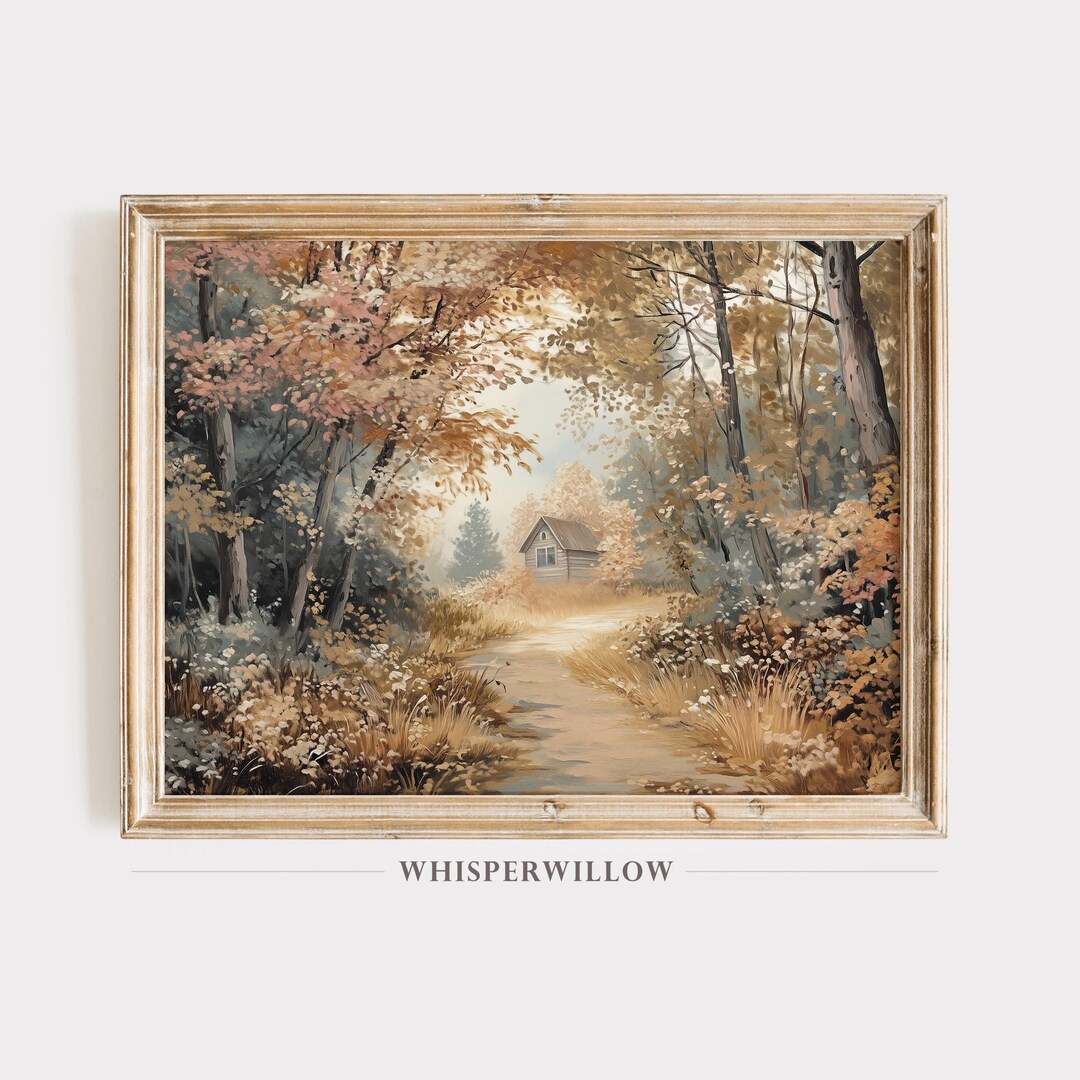 Rustic Autumn Cabin Path Digital Painting, PRINTABLE Download, Fall ...