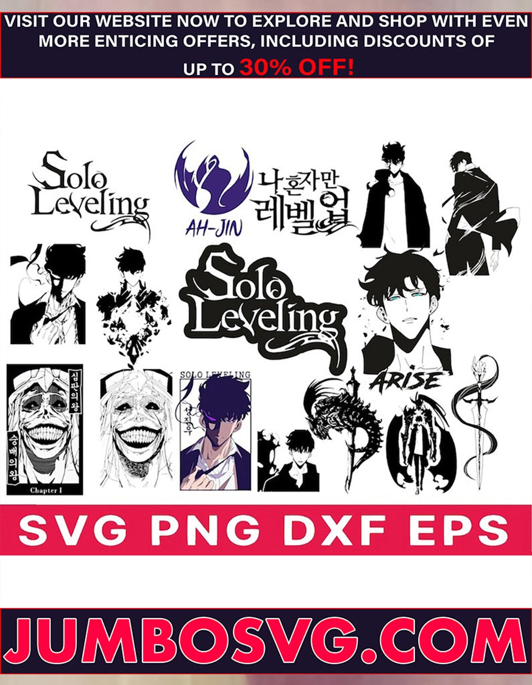 Solo Leveling Svg Eps Png Pack SVG, Solo Levelling Merch, Sung Jin-woo ...