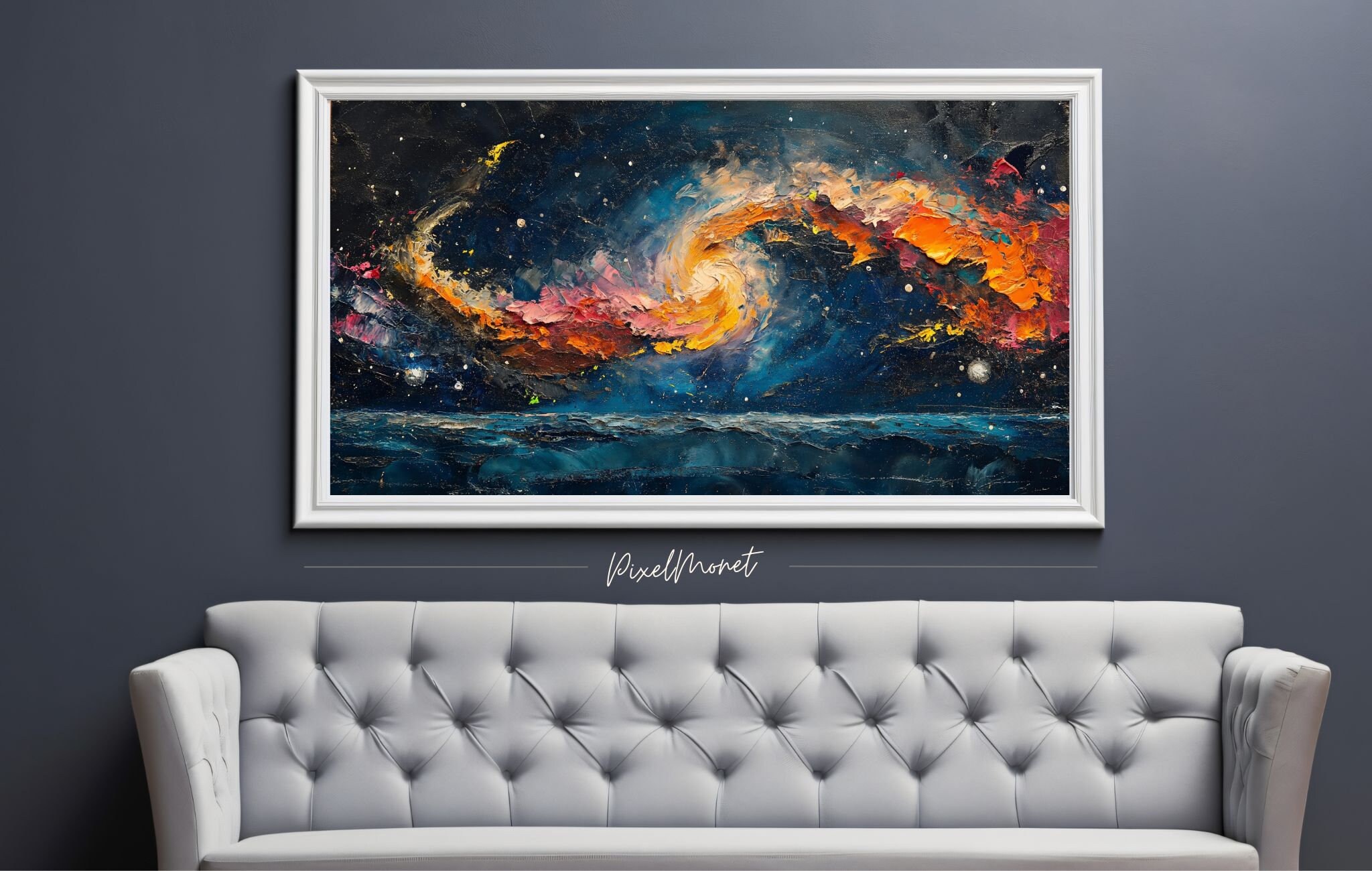 Galactic Tide: Cosmic Ocean Wave Oil Painting - Abstract Astronomy ...
