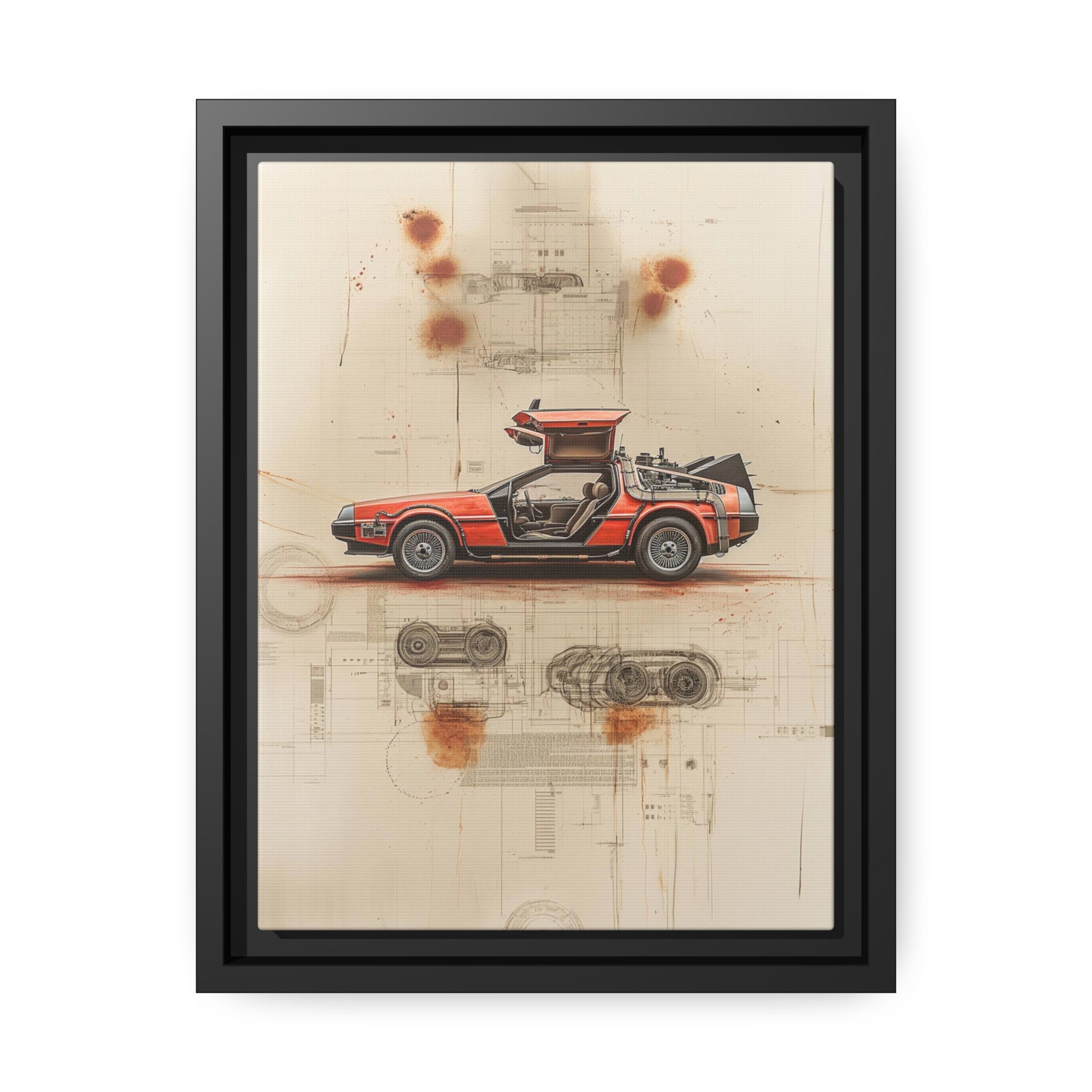 Schematic Elevation, Delorean, Matte Canvas, Black Frame - Etsy