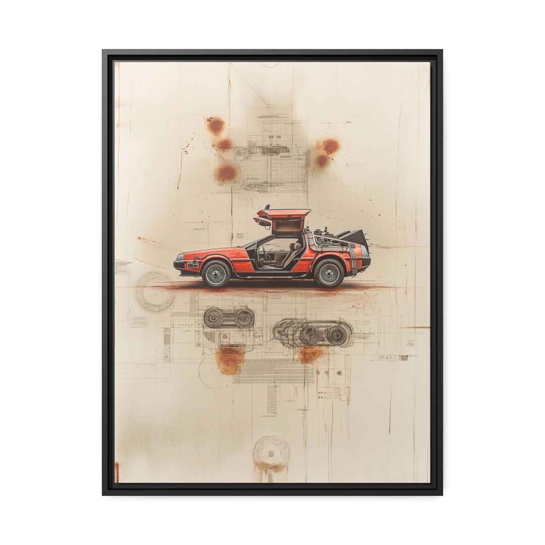 Schematic Elevation, Delorean, Matte Canvas, Black Frame - Etsy
