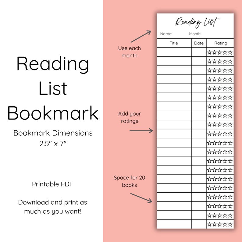 Bookshelf Bookmark Bookmark Tracker Reading Tracker Printable Bookmark ...