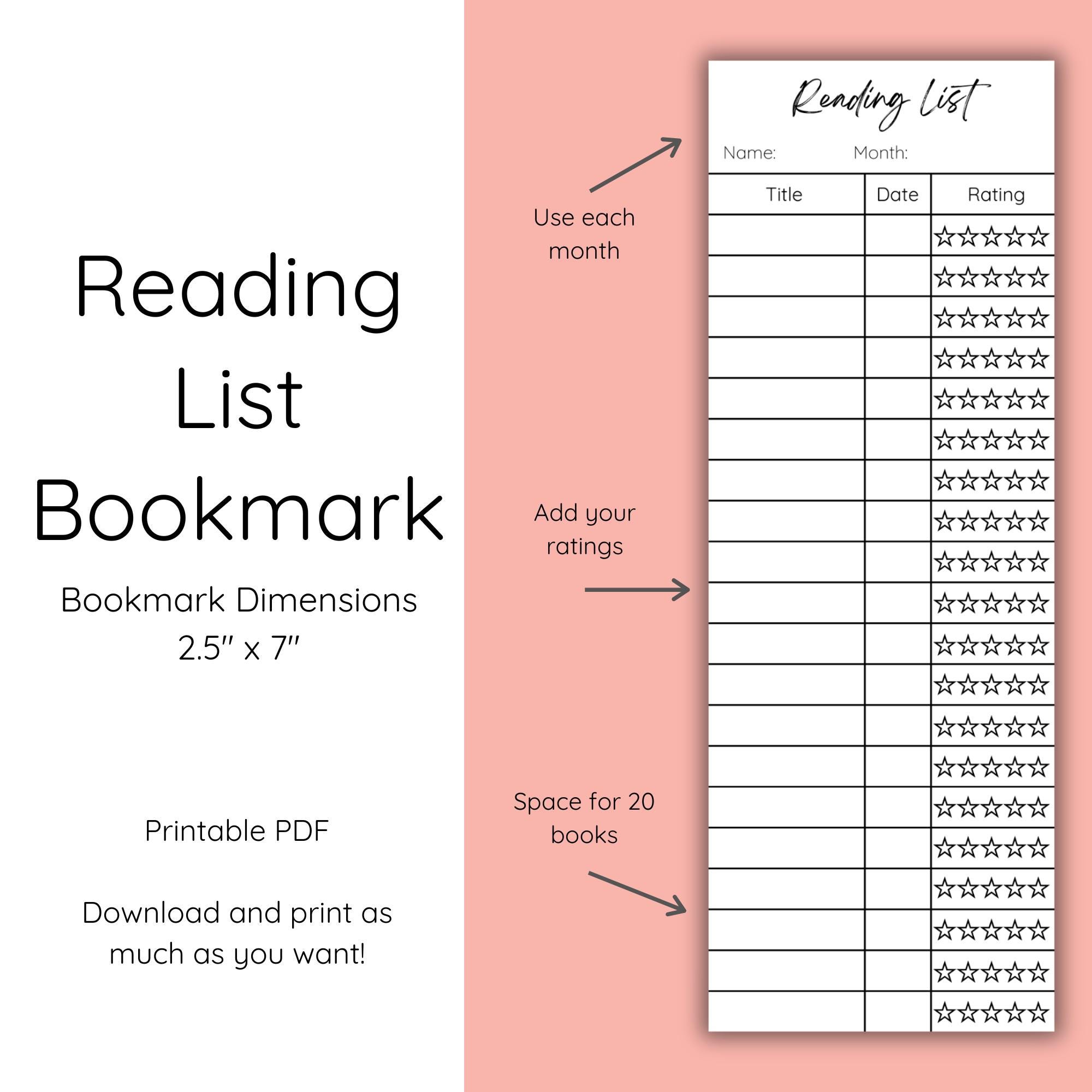 Bookshelf Bookmark Bookmark Tracker Reading Tracker Printable Bookmark ...