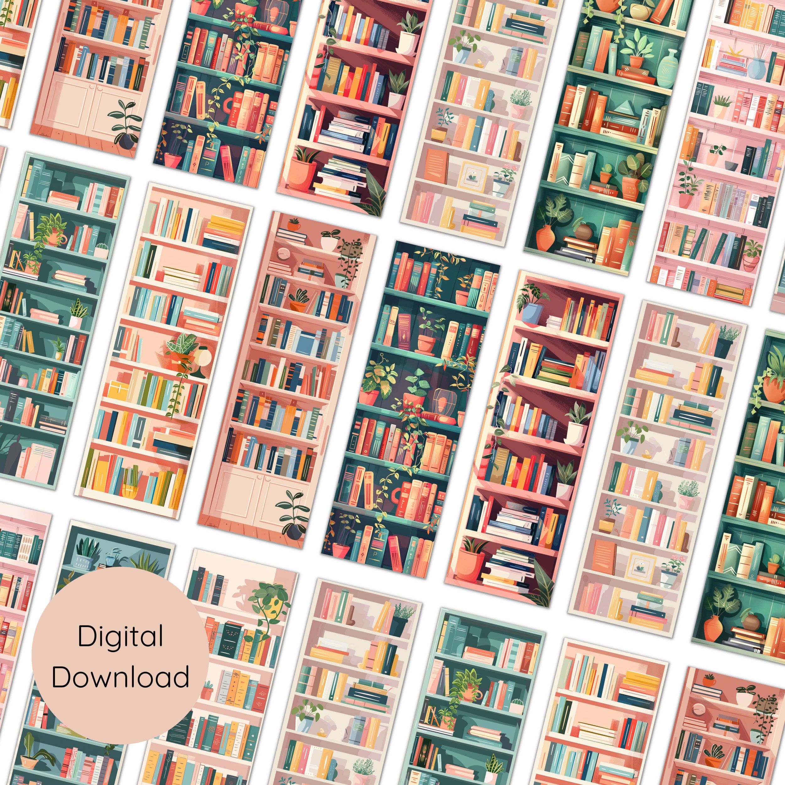 Bookshelf Bookmark Printable Bookmark Digital Bookmark Bookmark PNG ...