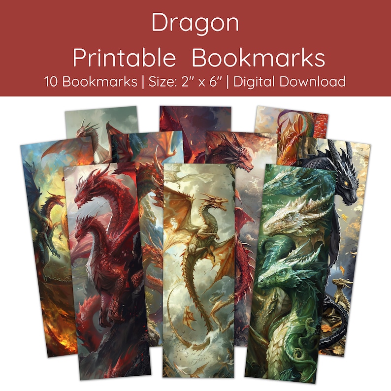 Dragon Bookmarks Printable Bookmarks Fantasy Bookmarks Bibliophile ...