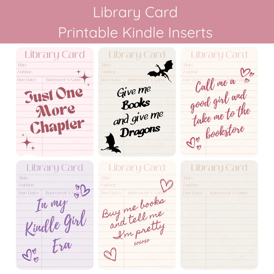 Printable Kindle Insert Bundle | Library Card Kindle Insert | Kindle ...