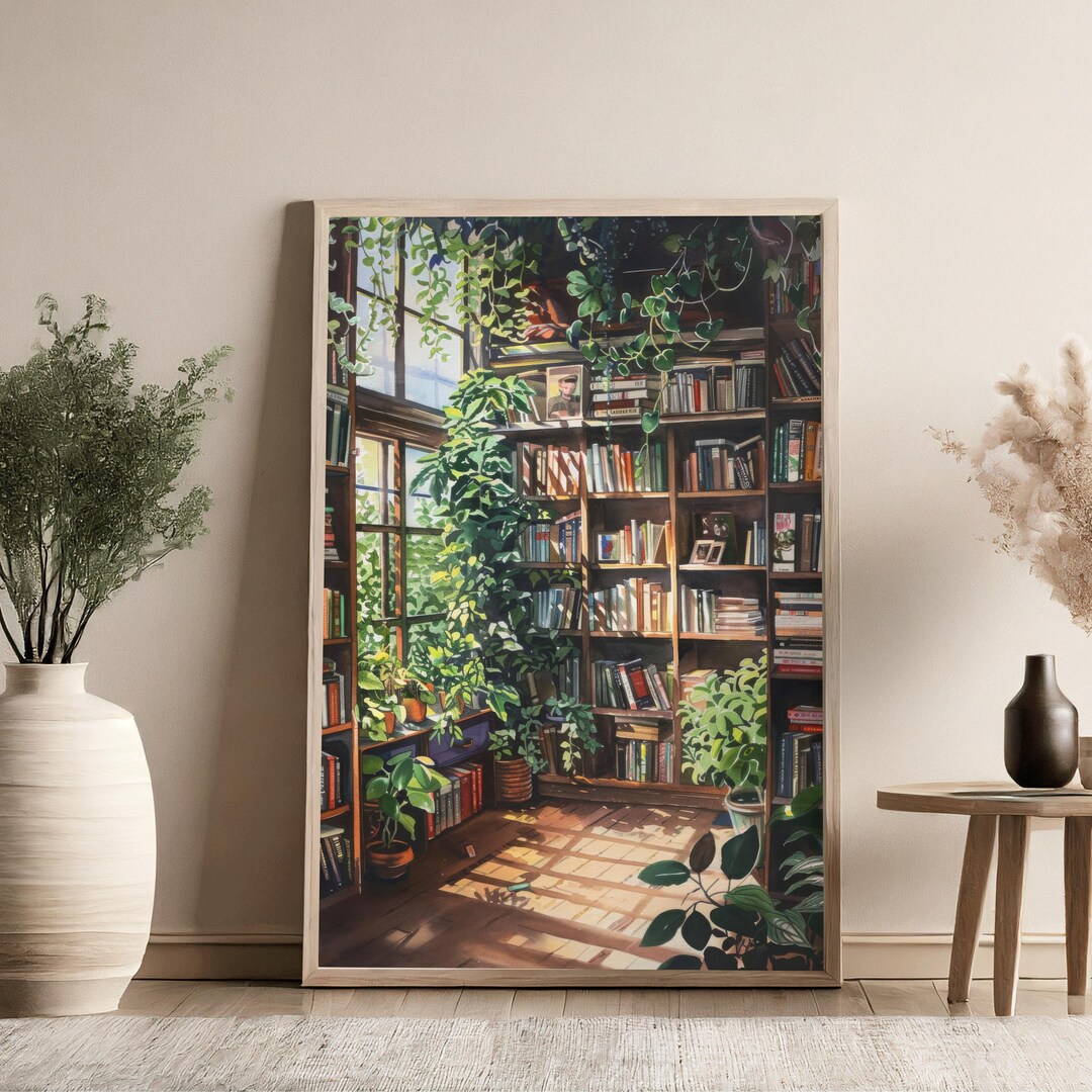 Watercolor Bookshelf Wall Art | Bookish Poster | Gifts for Readers ...