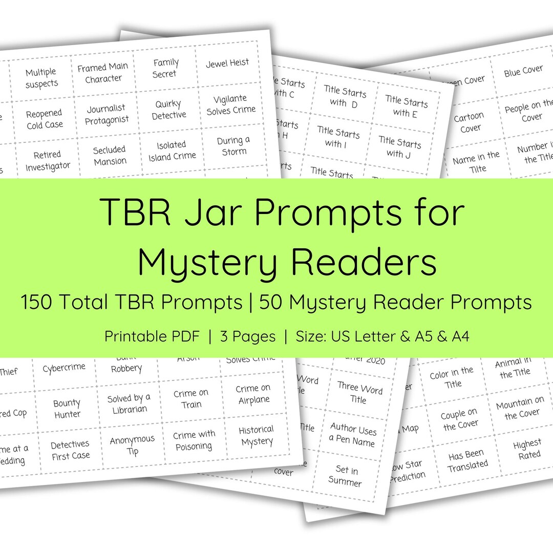 TBR Jar Prompts | Mystery Reader | TBR Cards | Printable TBR | Reading ...